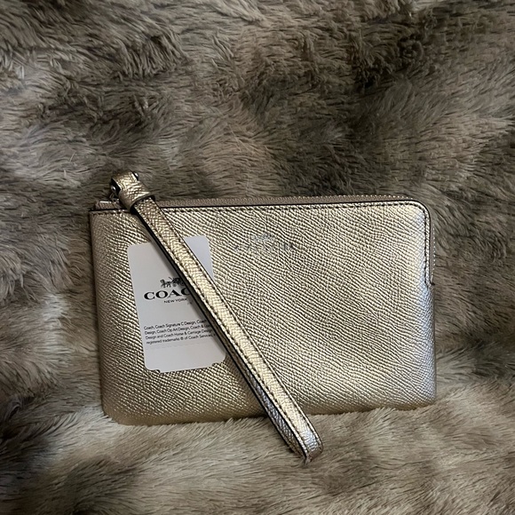 Coach | Bags | Coach Metallic Platinum Corner Zip Wristlet | Poshmark
